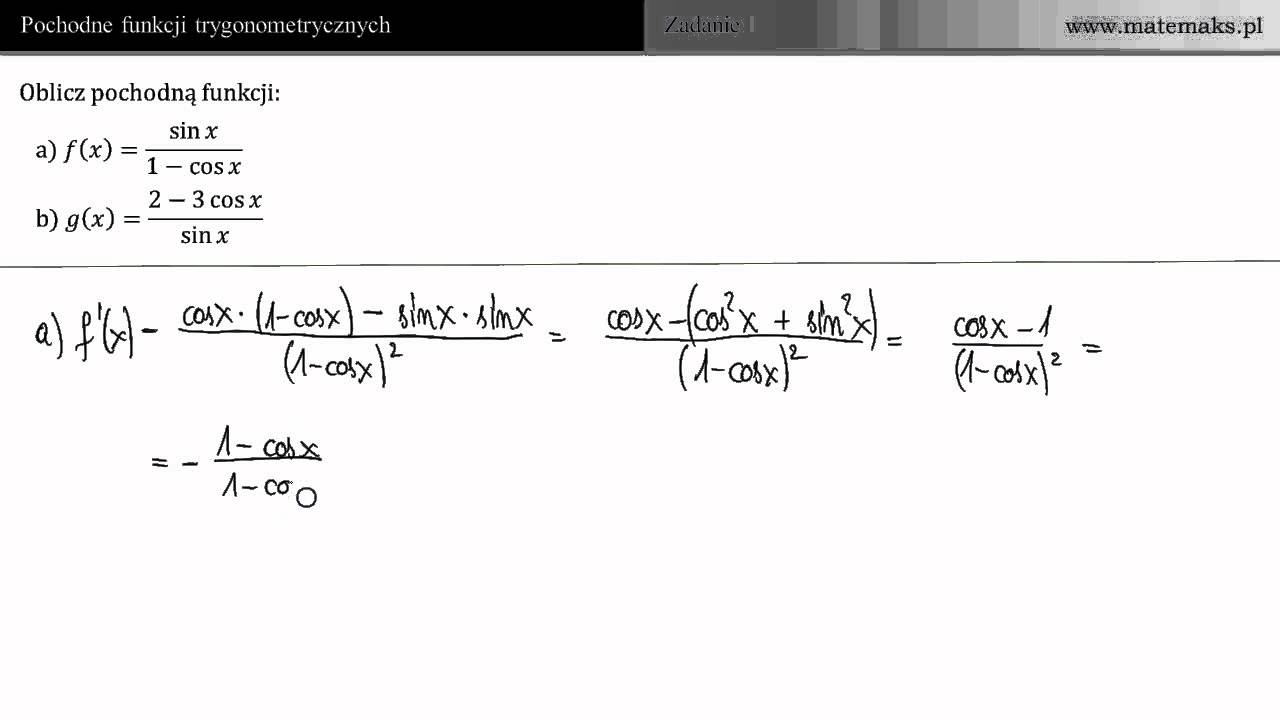 Pochodne funkcji trygonometrycznych - zadanie 3 - YouTube