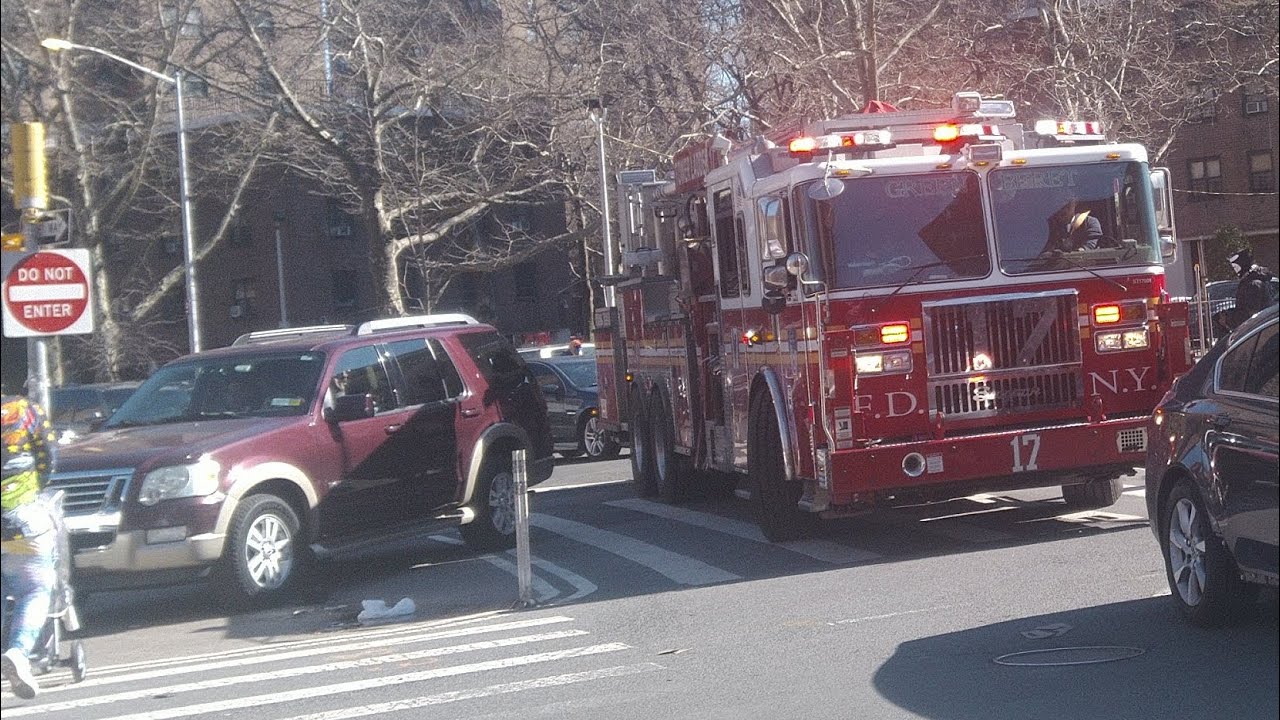 (Loud Airhorns) FDNY Tower Ladder 17 & Battalion 14 responding to a ...