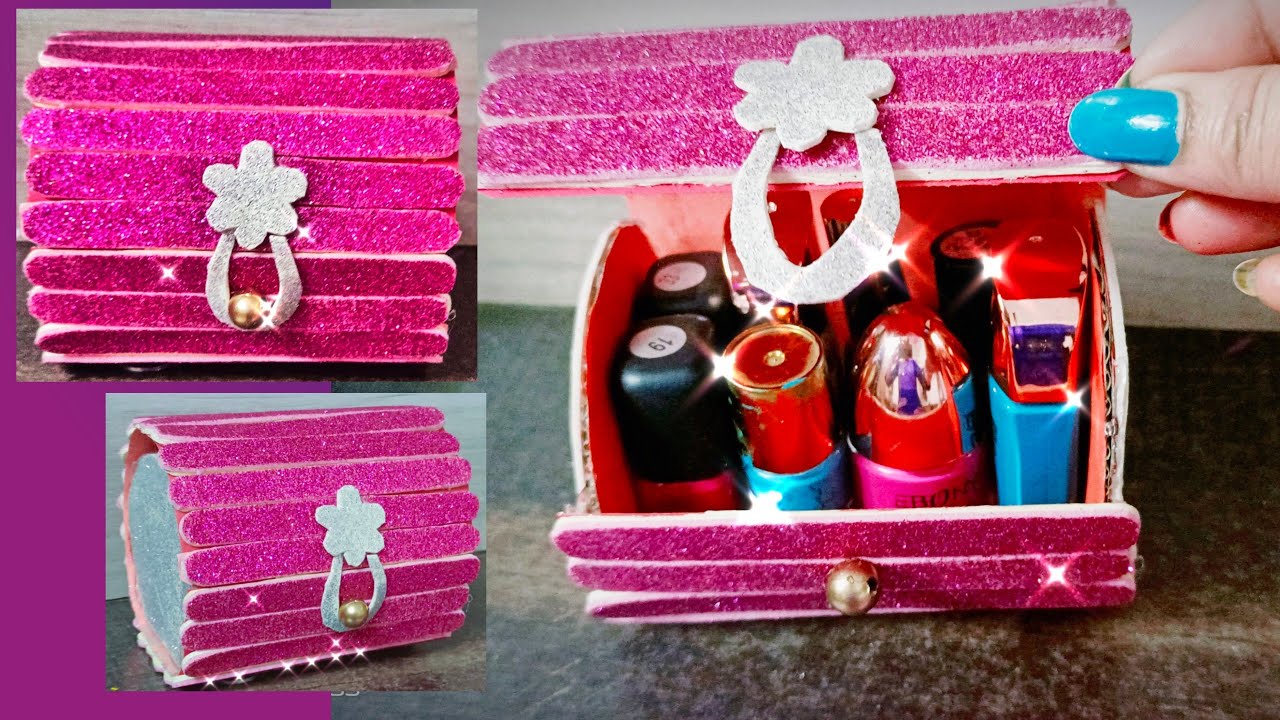 nail paint box with icecream sticks craft/नेल पेंट बॉक्स विद आइसक्रीम ...