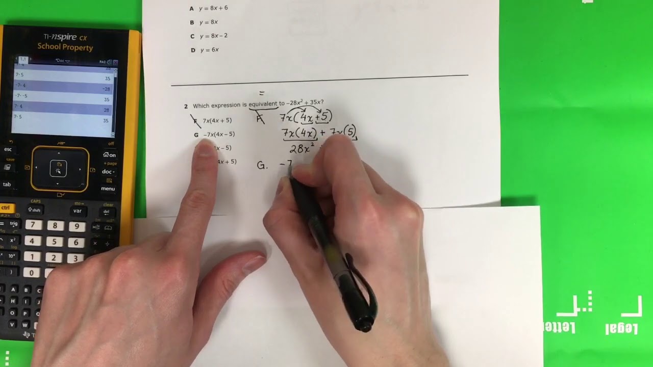 Algebra I STAAR 2018: Question 2: Factoring / The Distributive Property ...