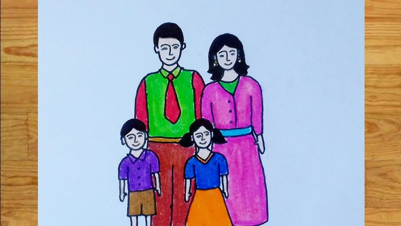 familydrawing || family drawing easy || family drawing with 4 members ...
