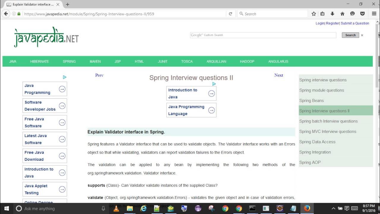 Explain Validator interface in Spring. | javapedia.net - YouTube