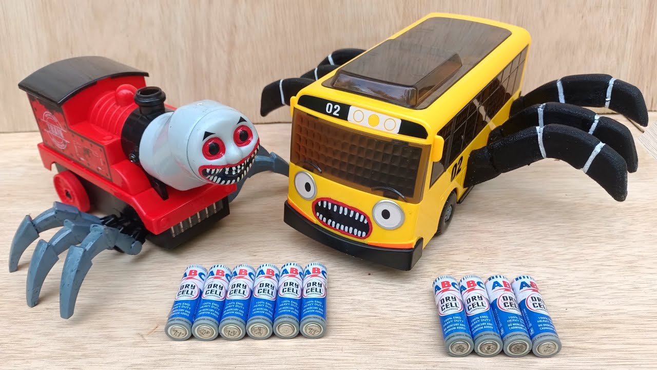 unboxing mainan kereta laba-laba dan tayo laba-laba,kereta thomas exe ...