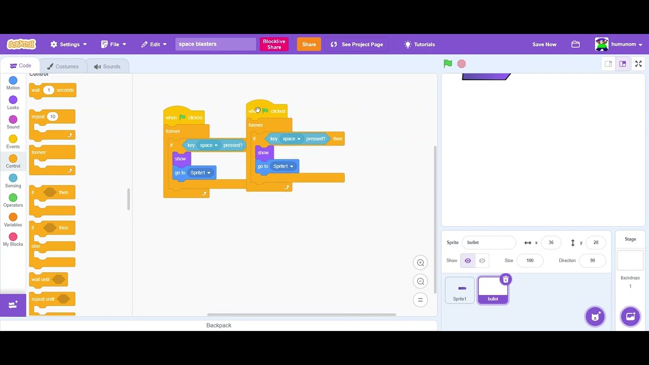 how to make space blasters in scratch pt1 - YouTube