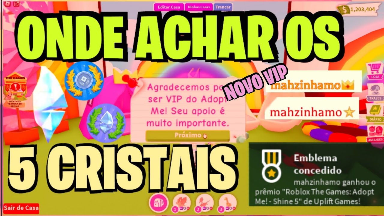 🚨 ADOPT ME ONDE ACHAR OS 5 CRISTAIS + NOVO VIP DO ADOPT ME GANHE TUDO ...