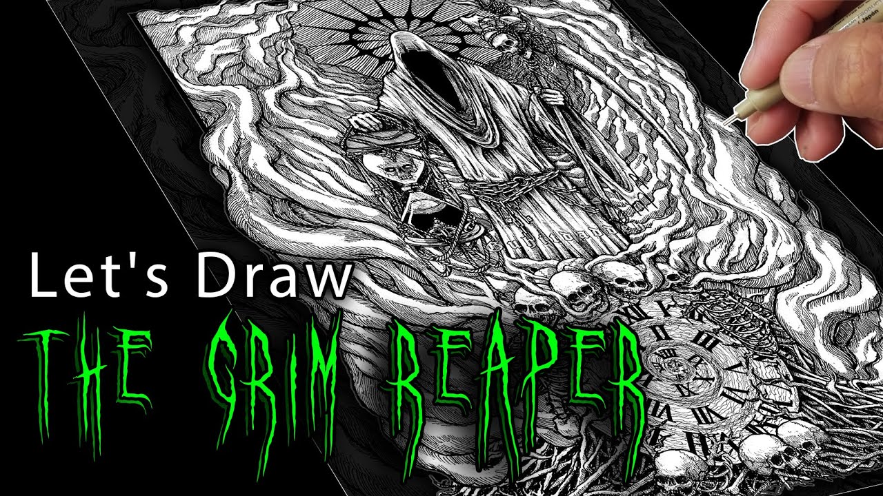 Let's Draw "THE GRIM REAPER (DEATH)" | Pen and Ink Drawing - YouTube