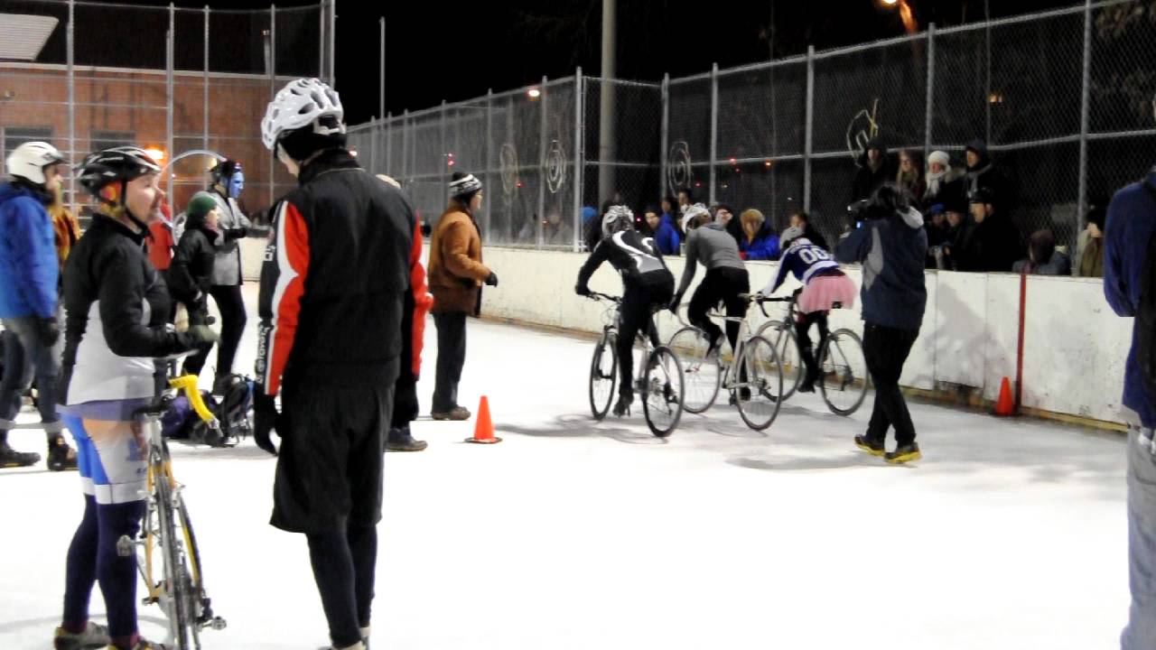 Toronto Ice Bike Racing - Dufferin Grove Park - YouTube