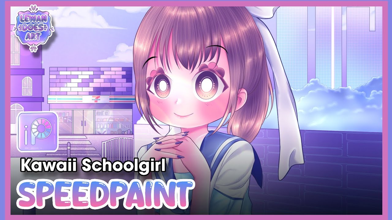 SPEEDPAINT ★ kawaii schoolgirl - photo study illustration [ibispaint x] - YouTube
