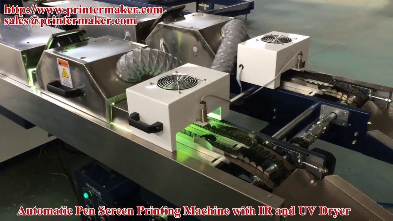 Pen Automatic Screen Printing Machine with IR and UV Dryer - YouTube