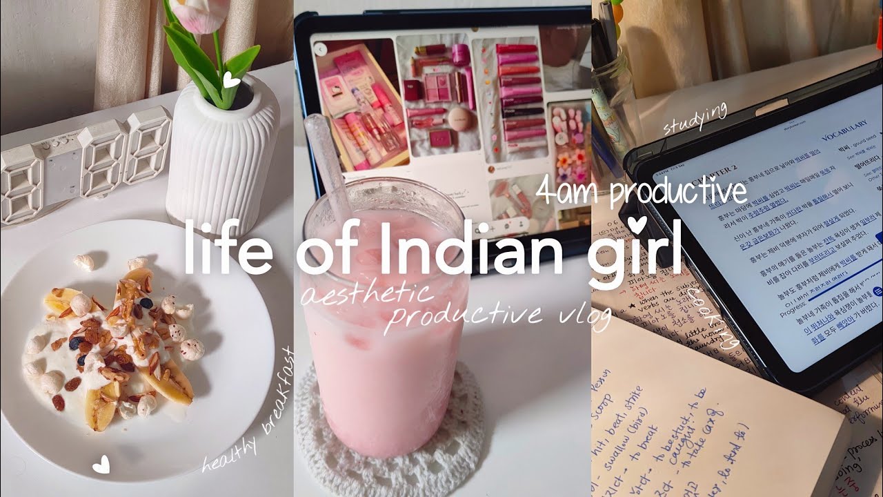 Productive day in my life 🎀 | Aesthetic vlog Indian | cooking, studying ...