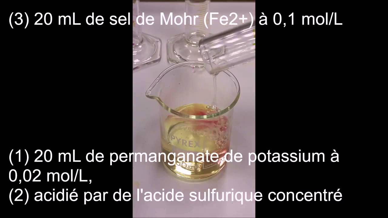Reaction oxydoreduction entre les ions fer II et les ions permanganate - YouTube
