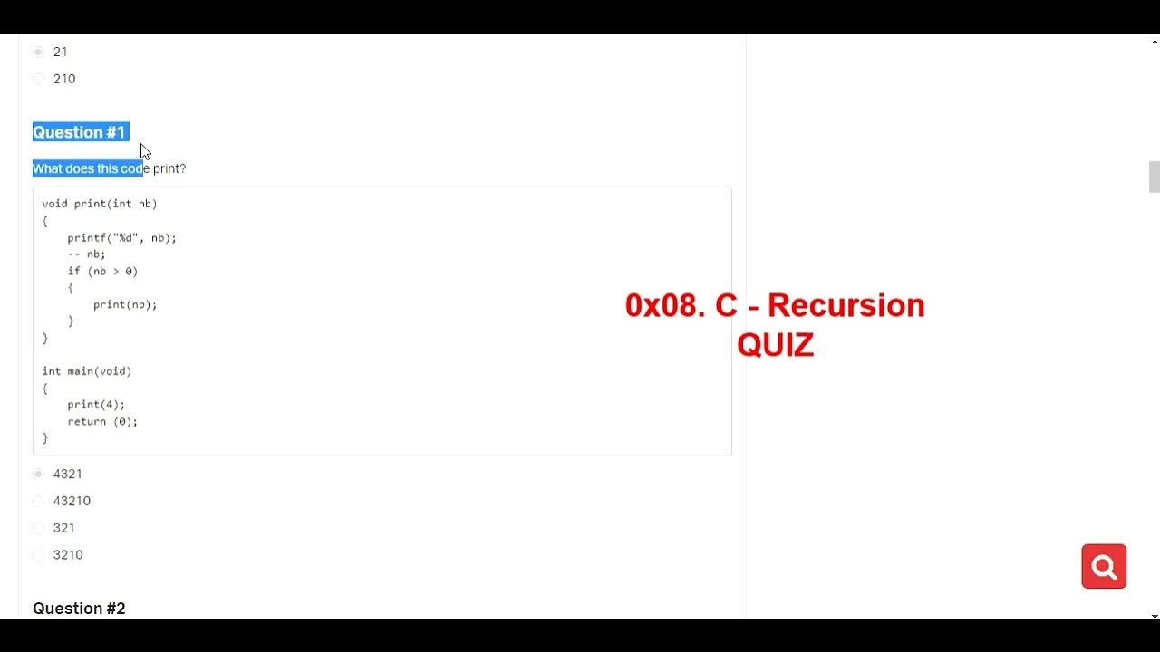 0x08. C - Recursion quiz - YouTube