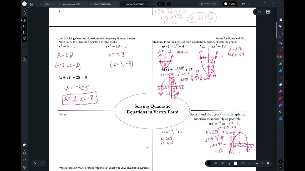 Solving Quadratic Equations CYU Solutions and Explanations - YouTube
