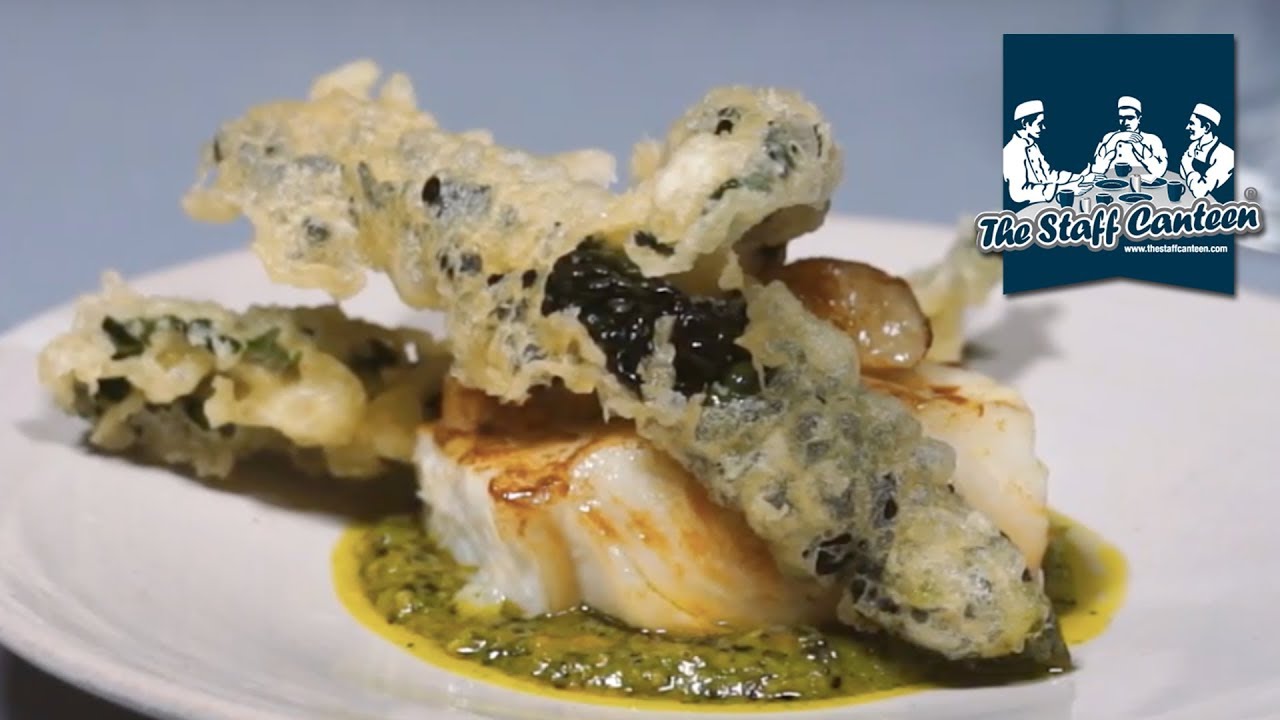 Wild Alaska Halibut cooked in beef butter, crispy cavolo and ramson ...