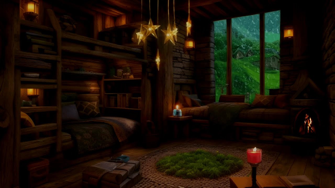 Cozy Cabin Ambience with Gentle Night Rain and Crackling Fireplace ...