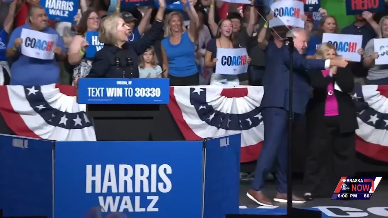 Vice presidential candidate Tim Walz speaks at Omaha campaign rally ...