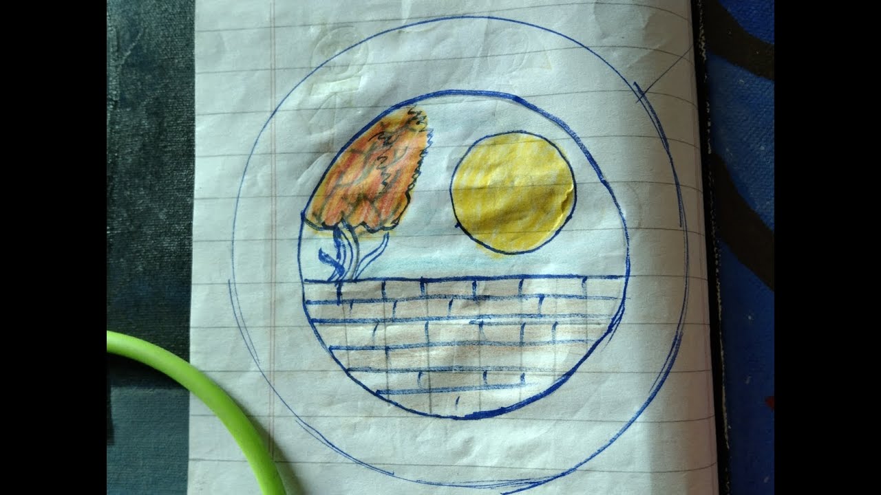 Circle shape scenery #artvision scenery/ round shape drawing / easy ...