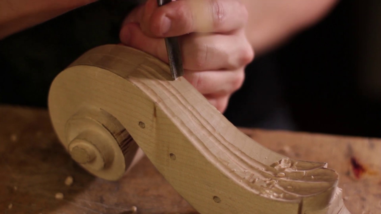 Fluting and beveling a cello scroll - YouTube
