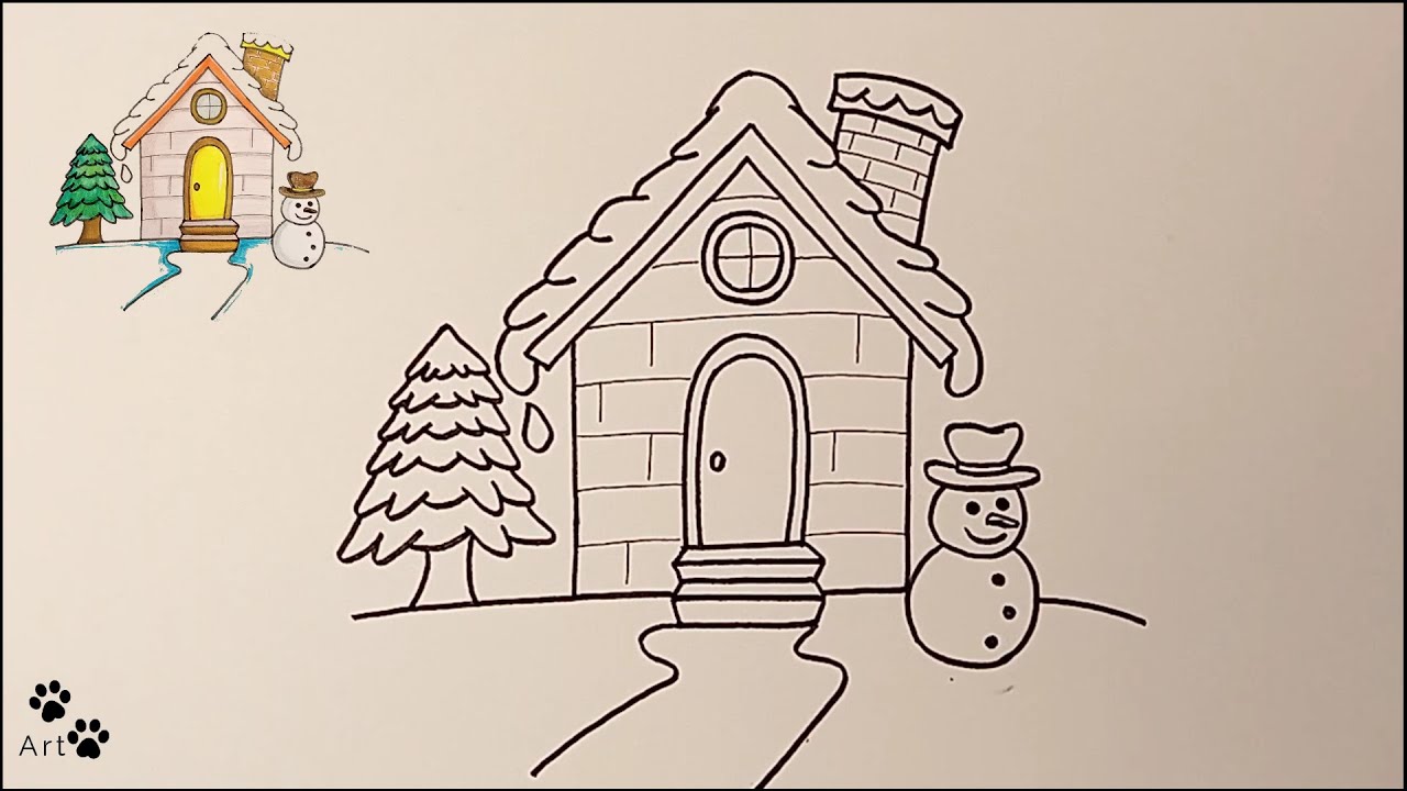 How To Draw a Winter House/How to Draw Winter Season Scenery / Kako ...