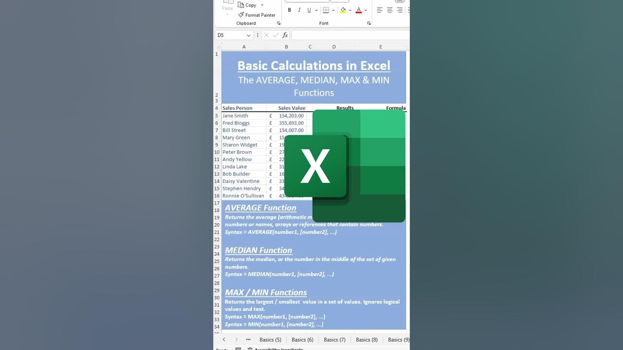 Mastering Excel Formulas: AVERAGE, MEDIAN, MAX, and MIN Made Easy - YouTube
