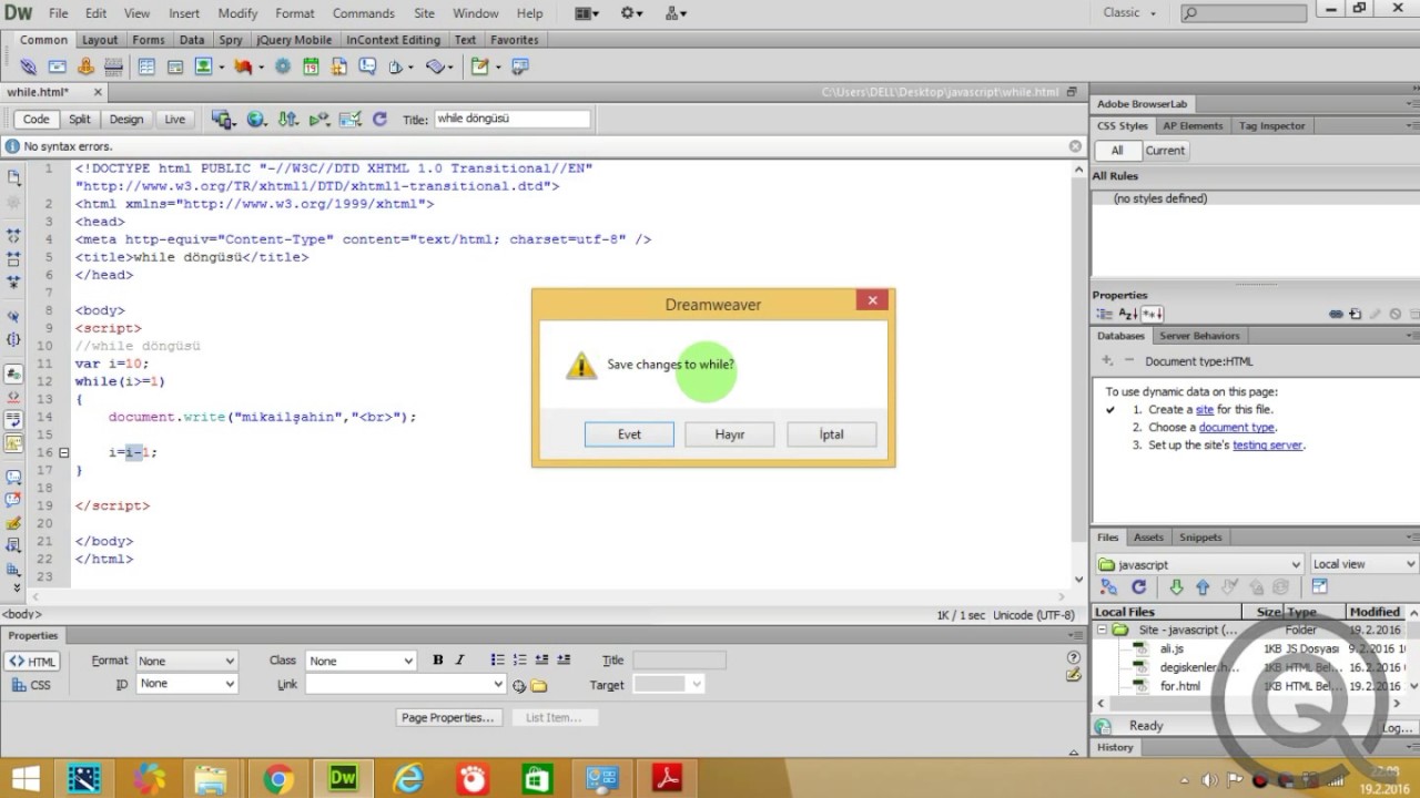 Javascript Dersleri 21 While Döngüsü Mikail Şahin Youtube