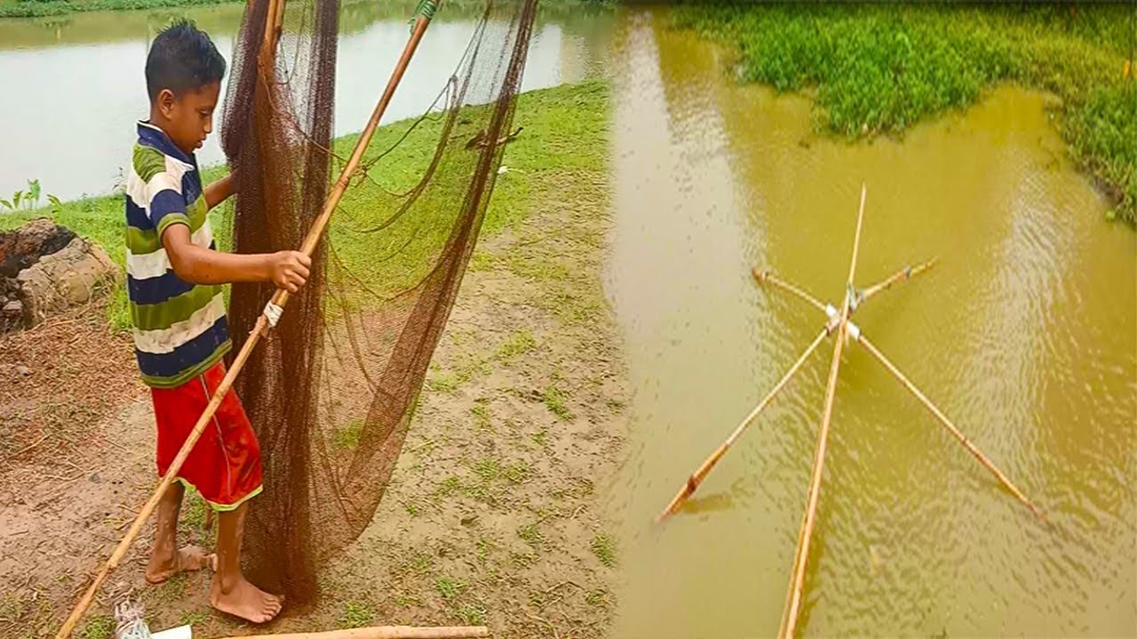Boy Catch A lot of Fish-Amazing Cast Net Fishing-Village Activities ...