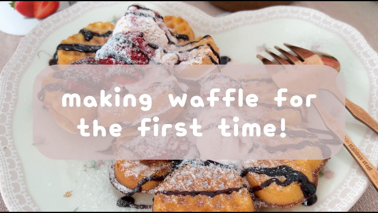 Making waffle for the first time! Breakfast with my beloved mom and ...