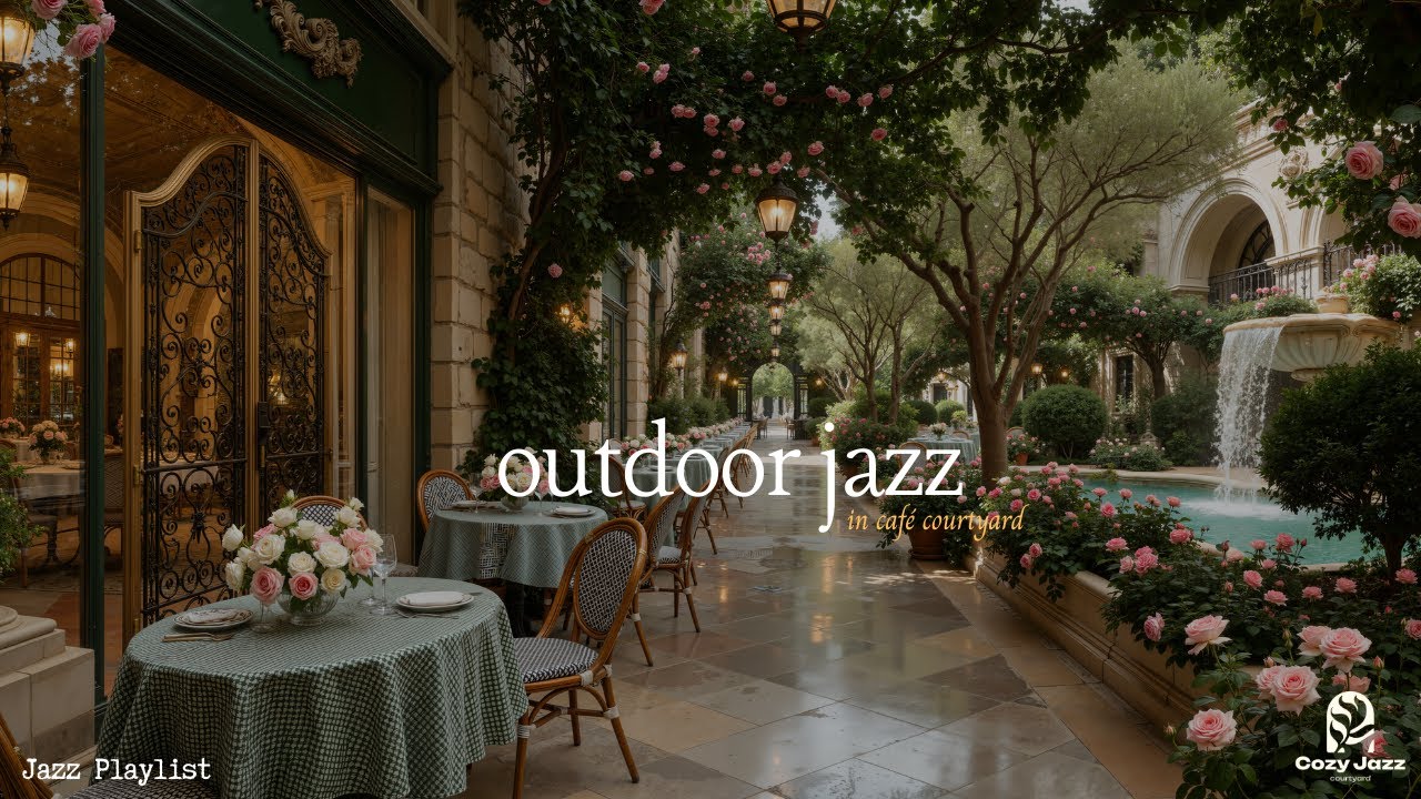 Soft Outdoor Jazz at Café Courtyard | Quiet Moment under Garden Sounds ...