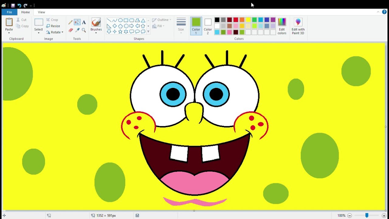 How to draw a SpongeBob Face Wallpaper using MS Paint | How to draw on ...