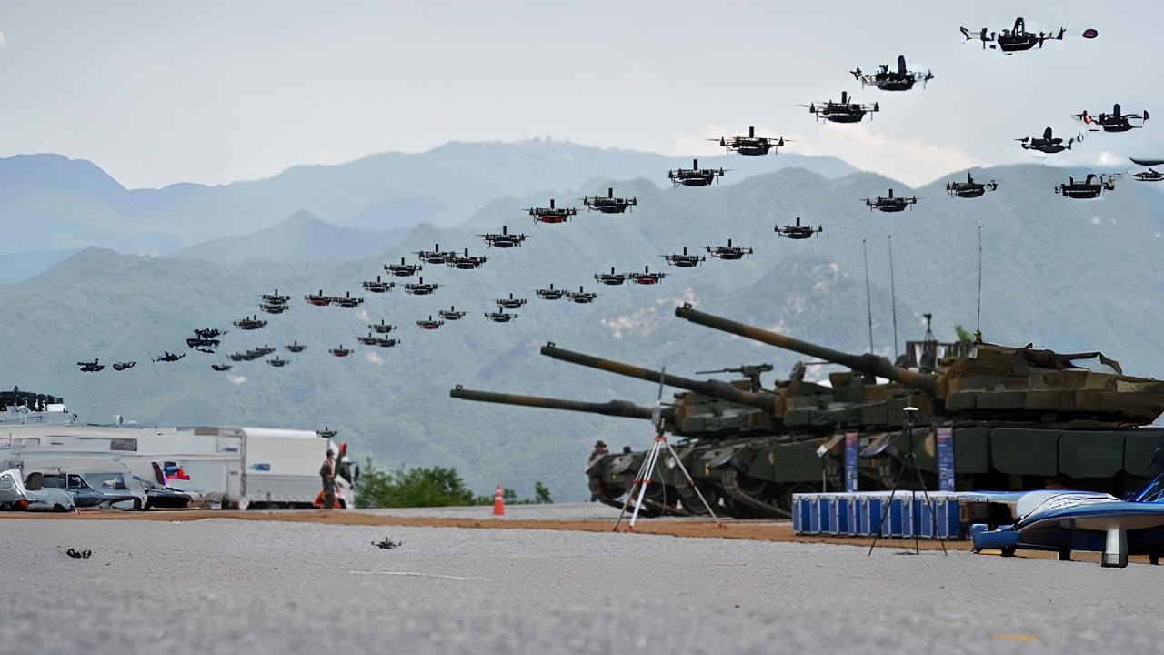 Footage of A Huge Drone Army Ready to Invade North Korea - YouTube