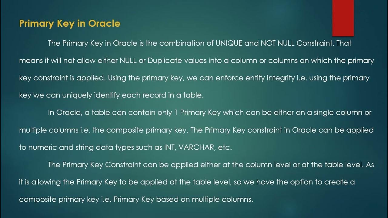 Data integrity constraints default unique and primary key in Oracle developer - YouTube