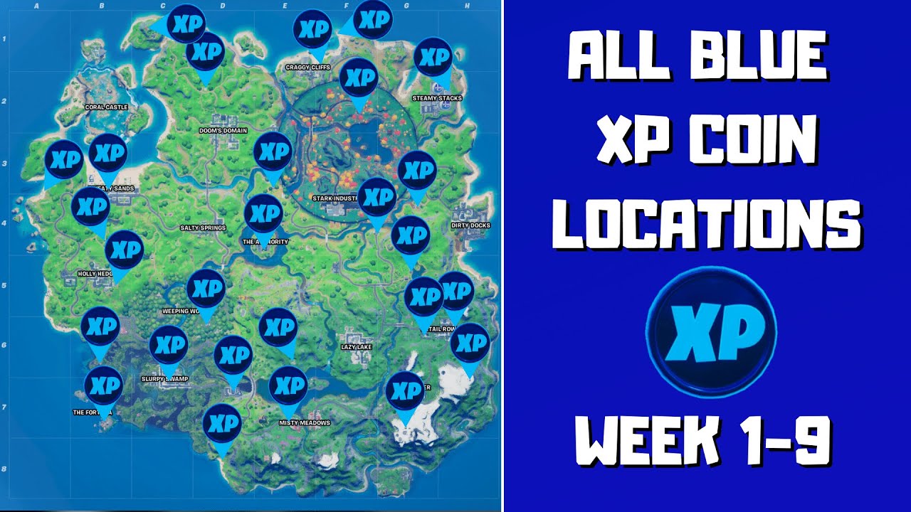 All 27 Blue XP Coins Locations in Fortnite (week 1-9)! - Deja Blue ...