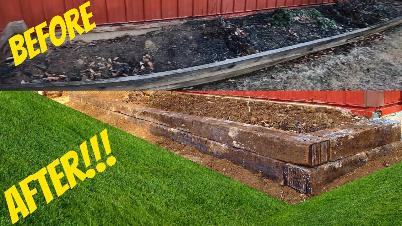 Create A Rustic Retaining Wall Using Rail Road Ties - YouTube