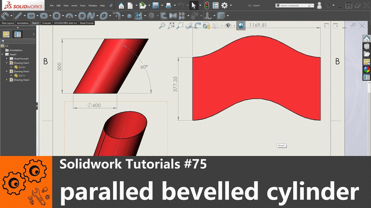 Solidworks tips #75 | how to make a parallel bevelled cylinder | sheet ...