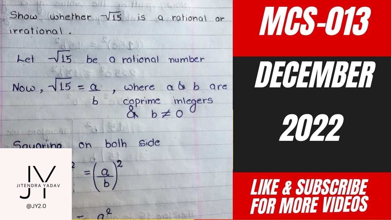 Prove That Root 15 Is Irrational JY2 0 YouTube