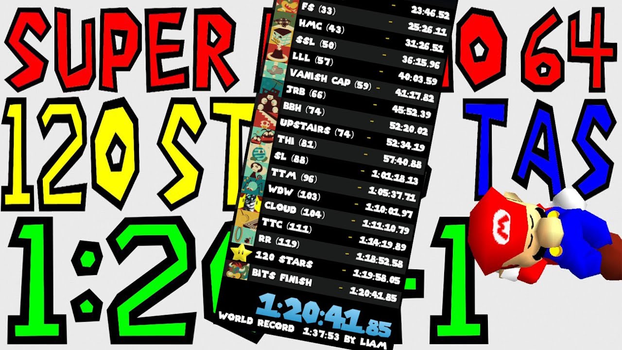 [TAS] Super Mario 64 120 Stars in 1:20:41.85 with Splits - YouTube