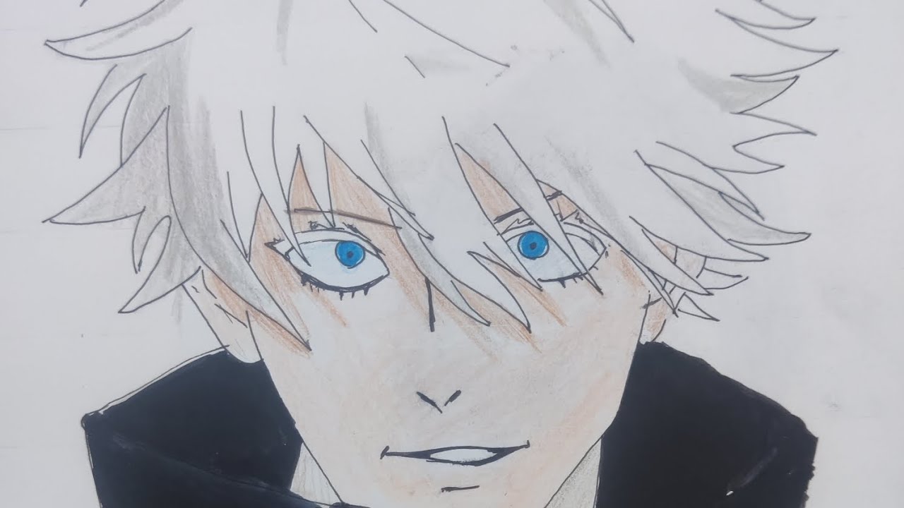 How to draw gojo with brush pen and colour pencil - YouTube