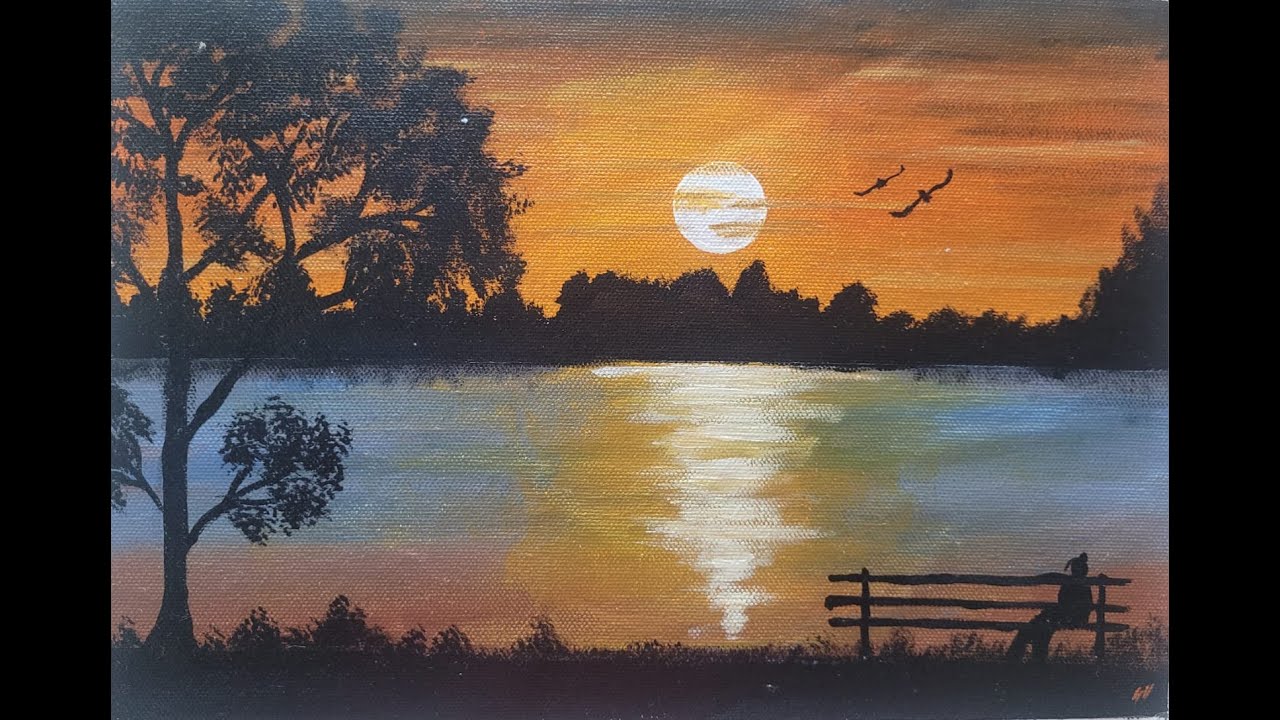 Riverside Sunset Acrylic Painting for Beginners - YouTube