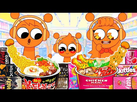 ASMR Mukbang Korean Food Spicy Noodles and Cheesy Tteokbokki Oren Family Sprunki