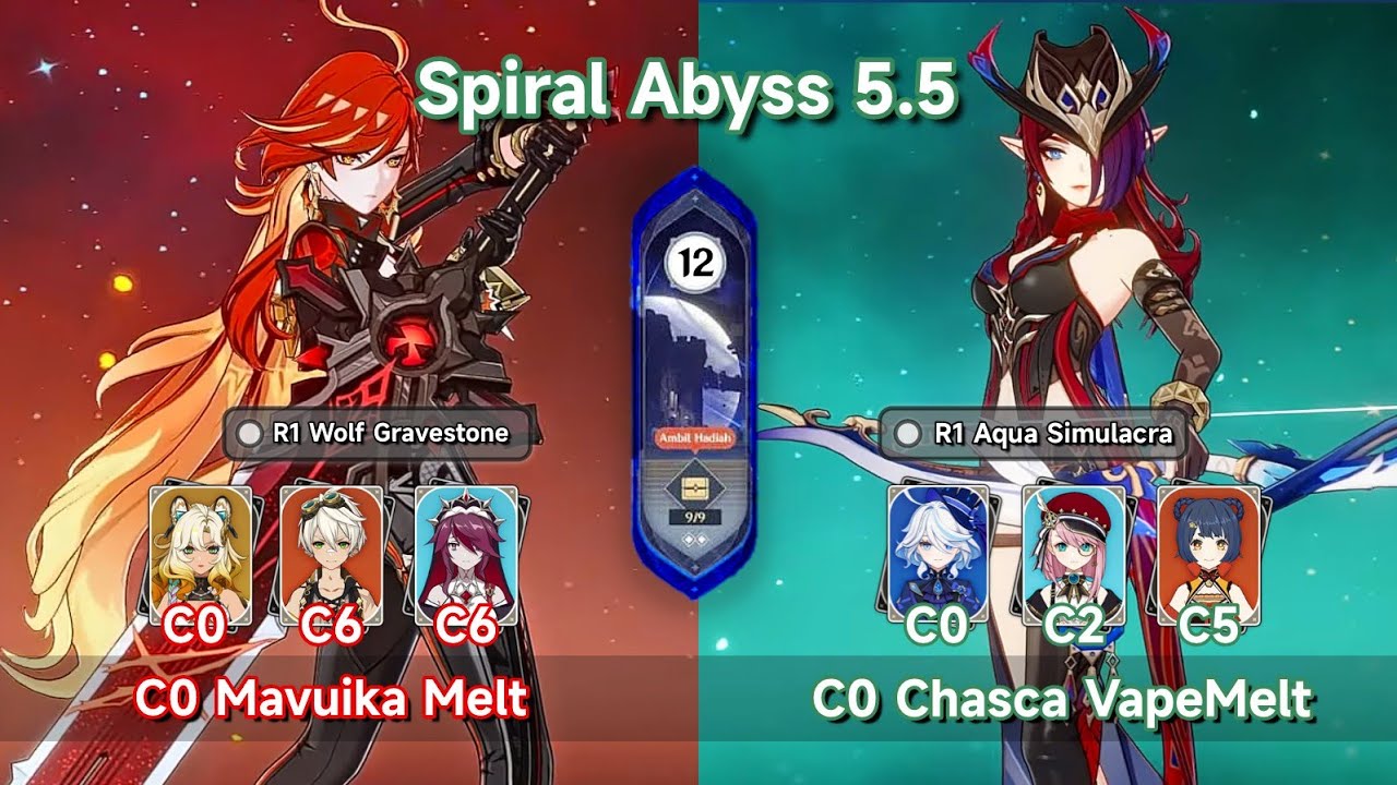 C0 Mavuika Melt & C0 Chasca VapeMelt Spiral Abyss 5.5 Floor 12 Full Star | Genshin Impact - YouTube