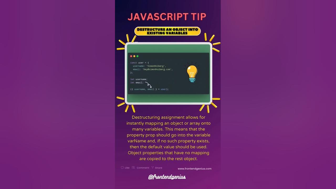 How To Destructure An Object To Existing Variables In Javascript Javascript Es6 Coding Youtube