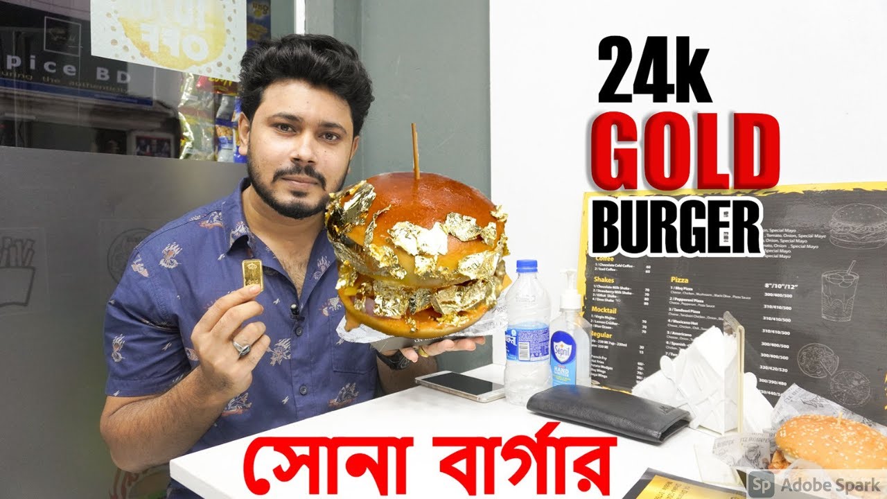 24k gold burger || lit burger grand area || food review || First gold ...