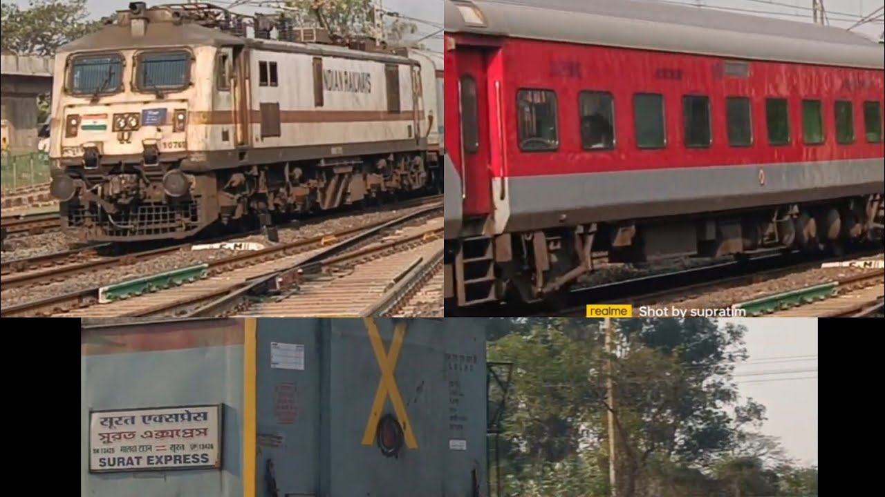 13425 Malda Surat express with gomoh wap7 slowly entered Suri railway ...