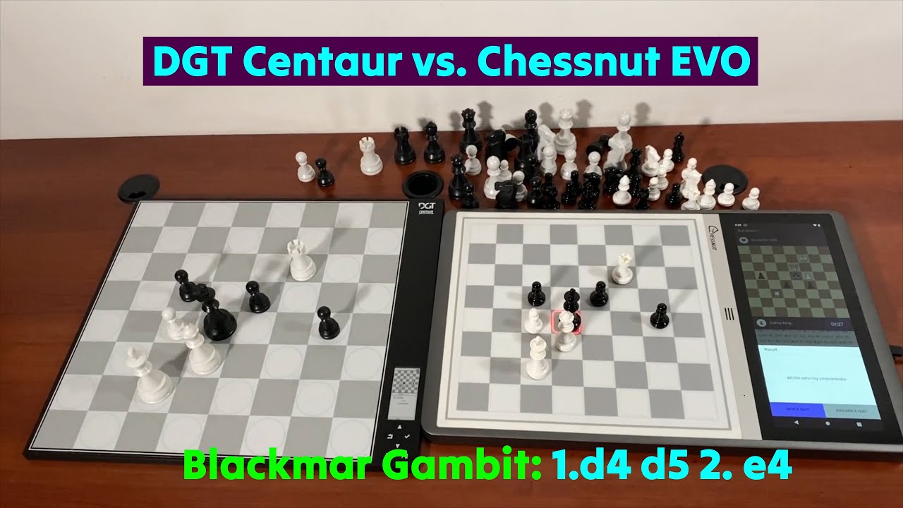 Chessnut EVO vs. DGT Centaur 👉 Blackmar–Diemer Gambit 1. d4 d5 2. e4 - YouTube
