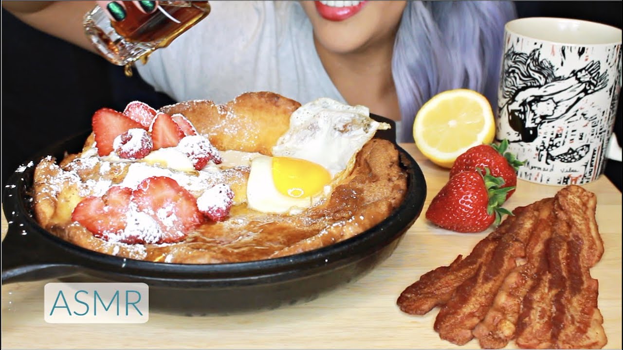 ASMR GIANT SAVAGE BREAKFAST SIZZLING Dutch Baby/German Pancake - BACON ...