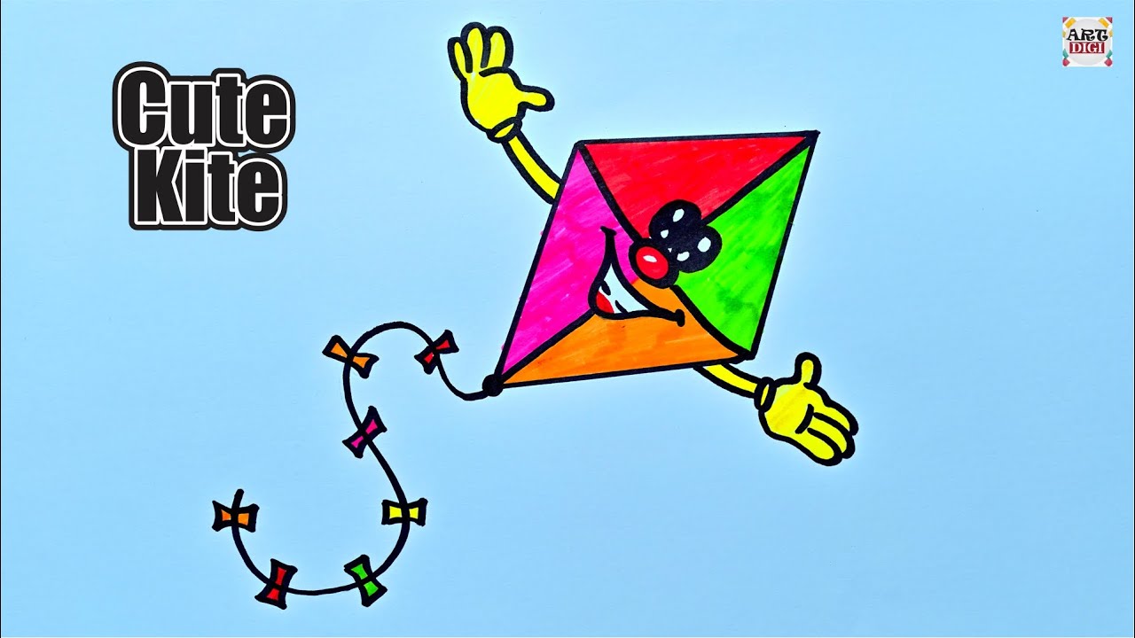 How to draw Cute Kite | Easy kite drawing for kids - YouTube