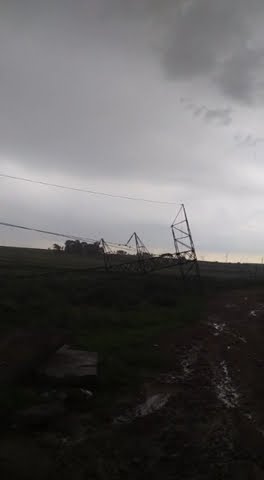 Video of the fallen pylons holding two main electrical heavy-duty lines ...
