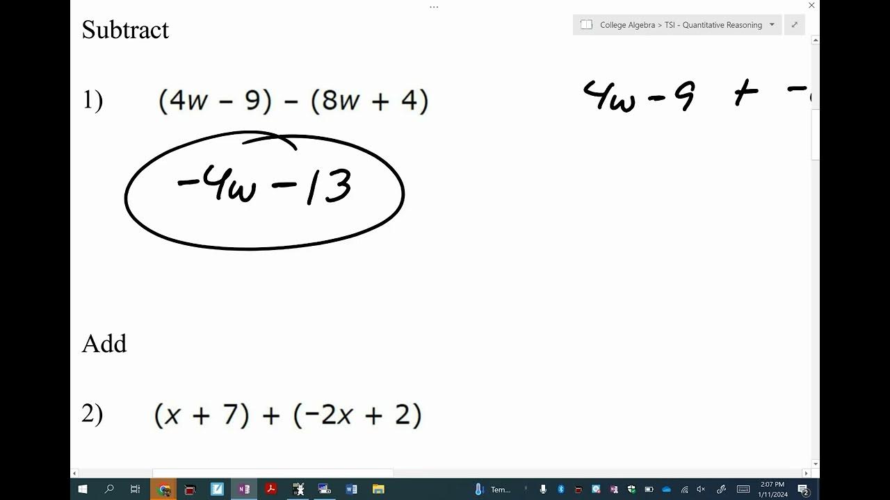 Q.R. #3 - Add and subtract linear expressions - YouTube