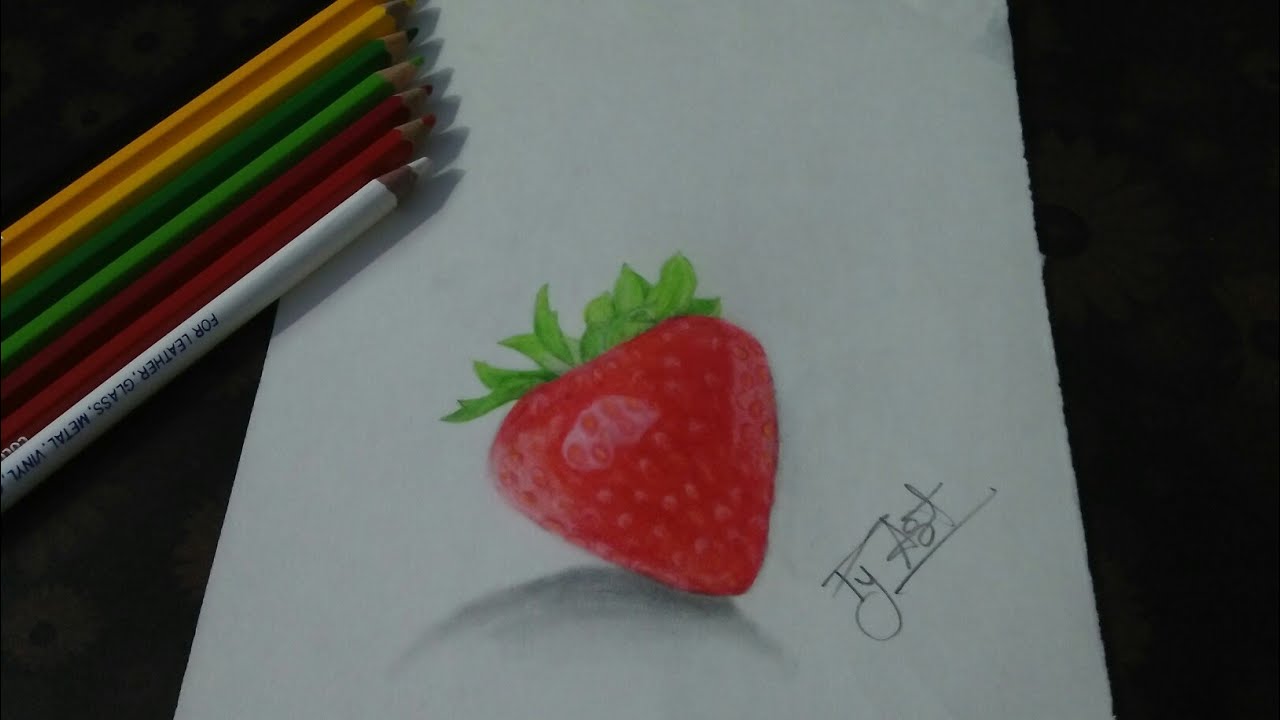 Drawing a Hyper Realistic Strawberry 🍓, step by step easy, Doms colored ...