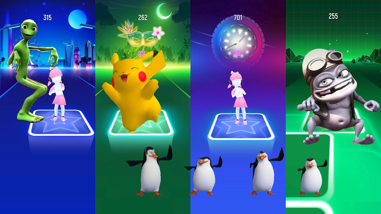 ALIEN DANCE vs PIKACHU vs PENGUINS OF MADAGASCAR vs CRAZY FROG - TILES ...